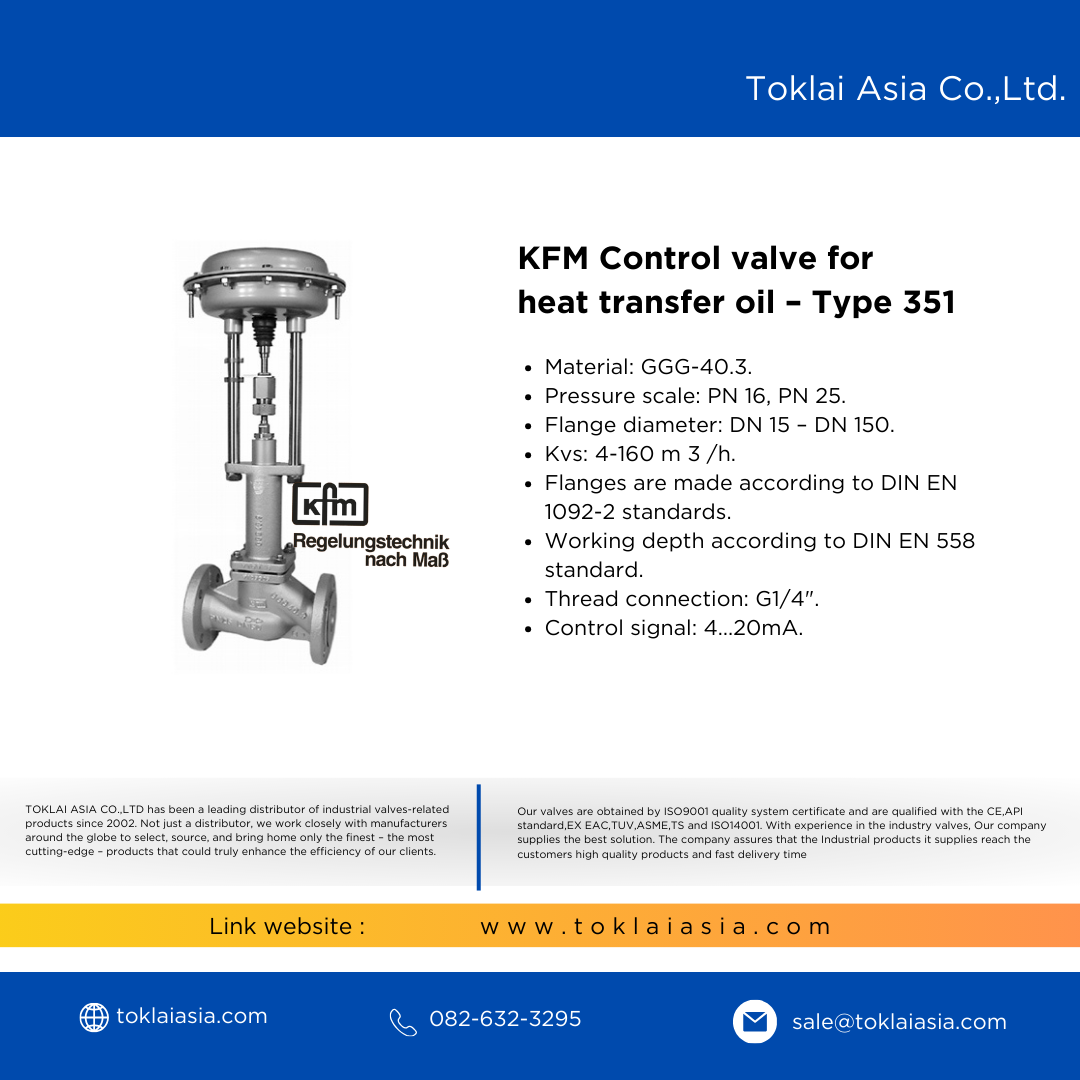 KFM Control valve for heat transfer oil – Type 351 - TOKLAIASIA トウカイアジア